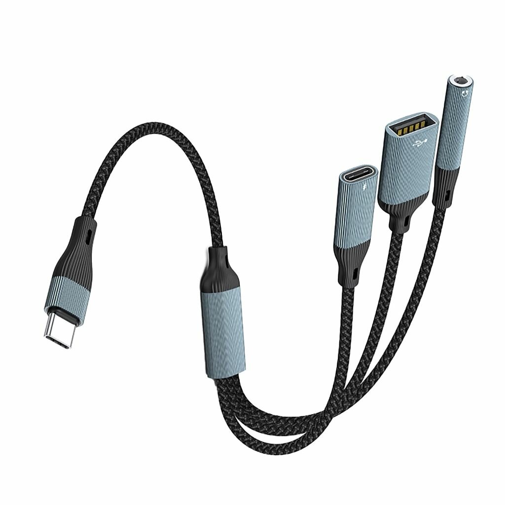 Тип C 3 в 1 адаптер -кабель USB до 3,5 мм звук PD60W Быстрая зарядка OTG Данные для ноутбуков и телефонов