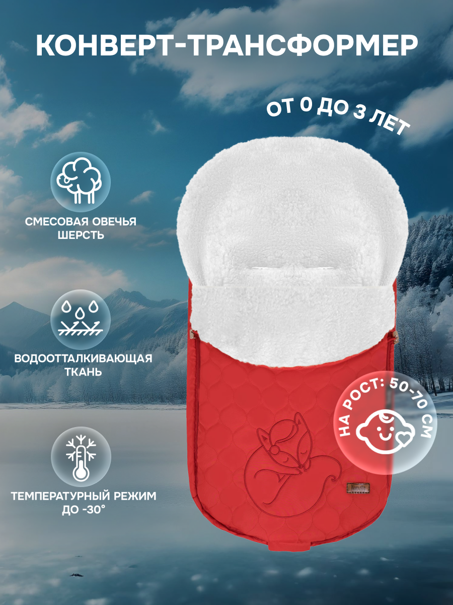 Конверт в коляску зимний меховой Nuovita Polare Bianco (rosso/красный)