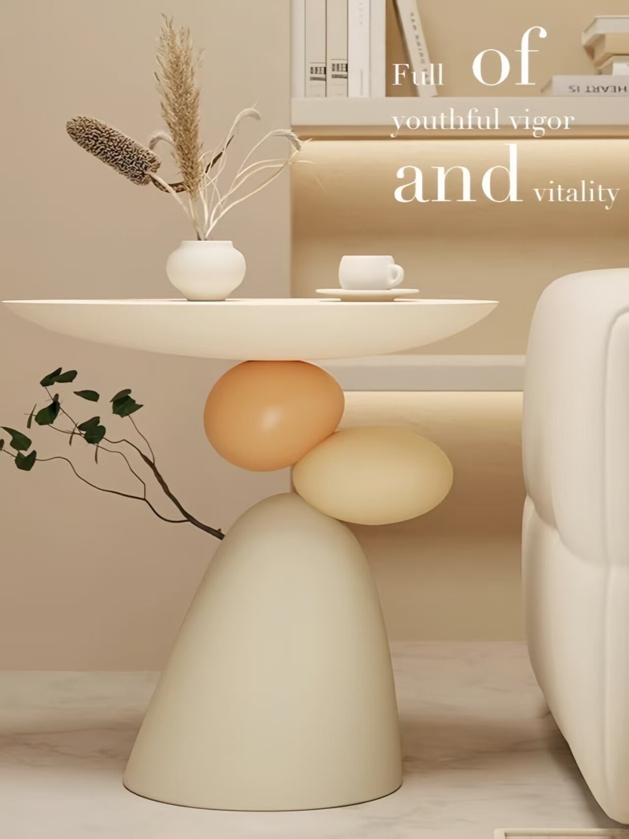 Чайный столик, полирезин, овальный, для офиса, 40 см x 54 см x 46 см