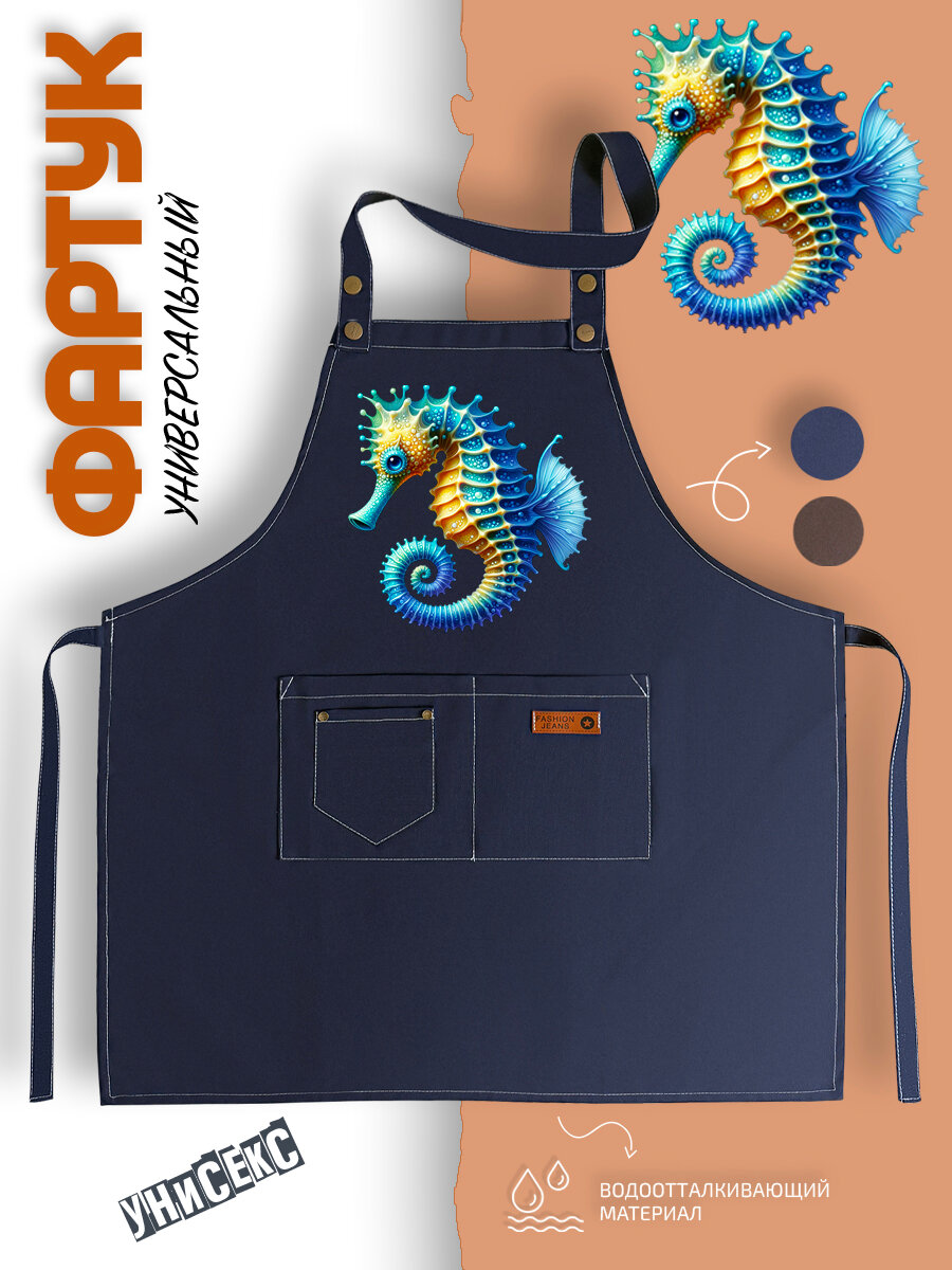 Фартук кухонный морской конек универсальный с принтом поварской