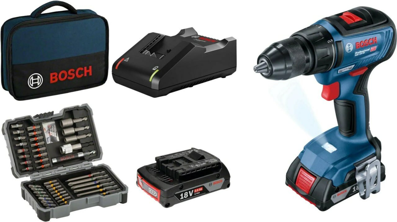 Аккумуляторная дрель с аксессуарами Bosch GSR 18V-50 Professional 06019H5004