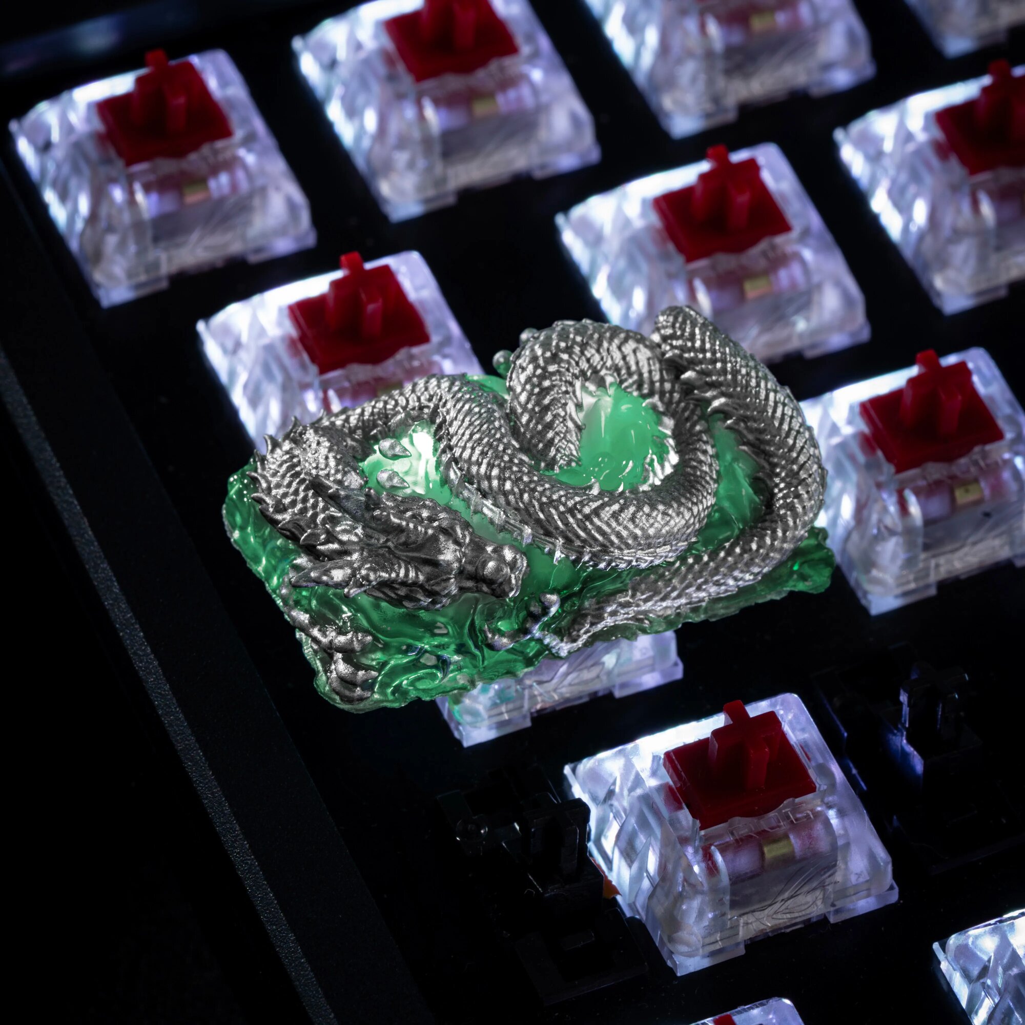 Изумрудный серебряный дракон, смоляная колпачок 1,75U - колпачки с замком, световая механическая клавиатура, мастерская клавиатура, индивидуальный подарок для мальчиков, Caps Lock