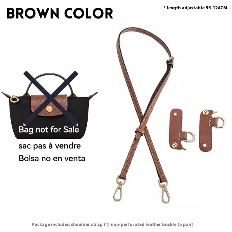 Сменный кожаный ремень для сумки через плечо, подходит для Longchamp Mocha Terra, мини-плечевой ремень без перфорации, модификация Коричневый, Brown Gold Set