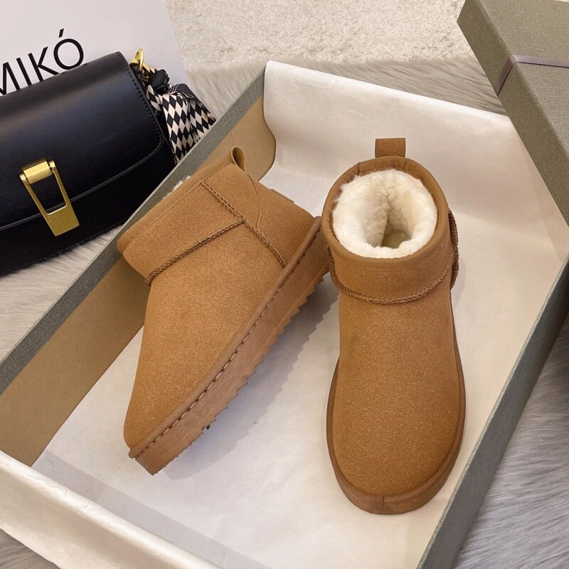 Новые зимние снегоступы из шерсти на плоской подошве с короткими трубками, северо-восточные хлопковые ботинки с толстым бархатом, теплые женские снегоступы