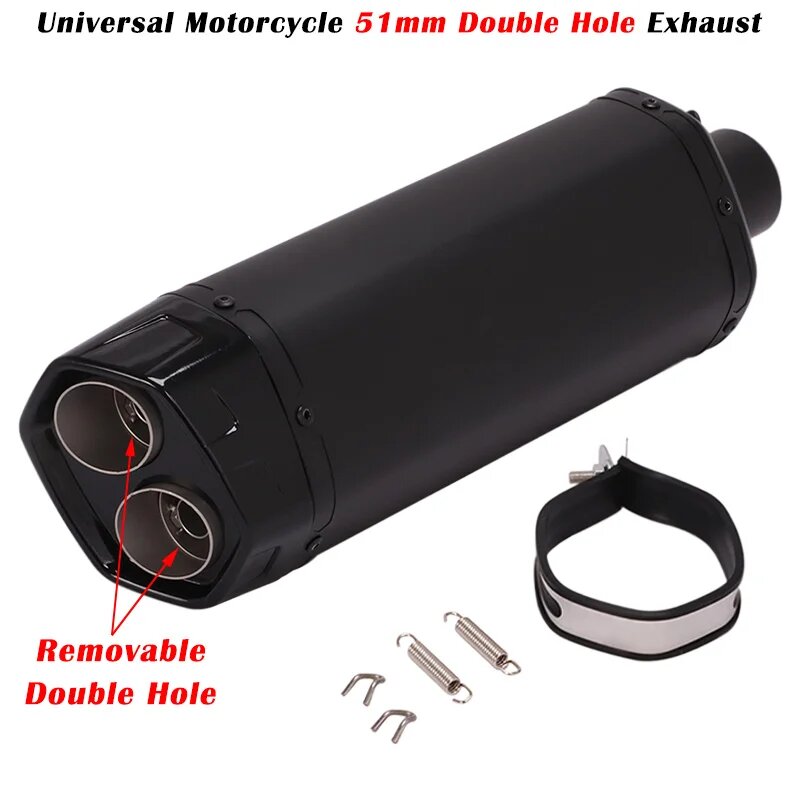 Универсальный глушитель Escaps для выхлопных газов мотоцикла, 51 мм, модифицированный глушитель дБ с двойным отверстием для 650MT DUKE 790 CBR250RR NINJA 400 R1M, Черный