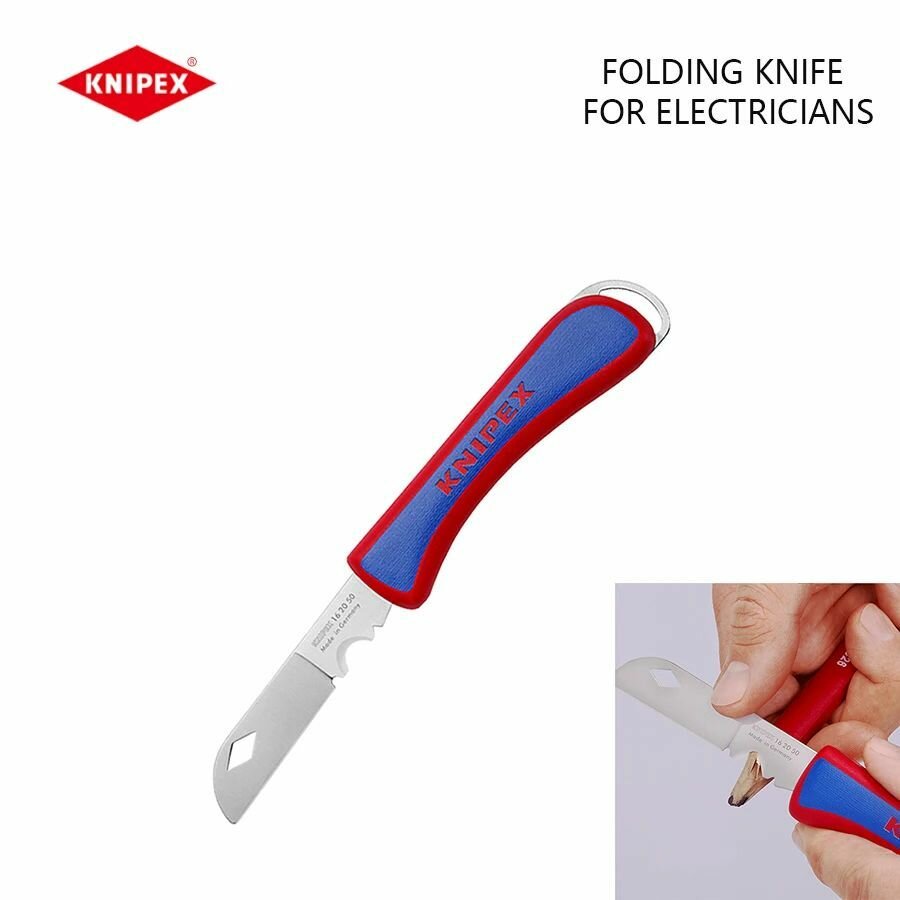 KNIPEX , 162050SB, Складной нож электрика, изготовлен в Золингене, длина лезвия 80 мм, длина ножа 120 мм, нож для строительства и обслуживания