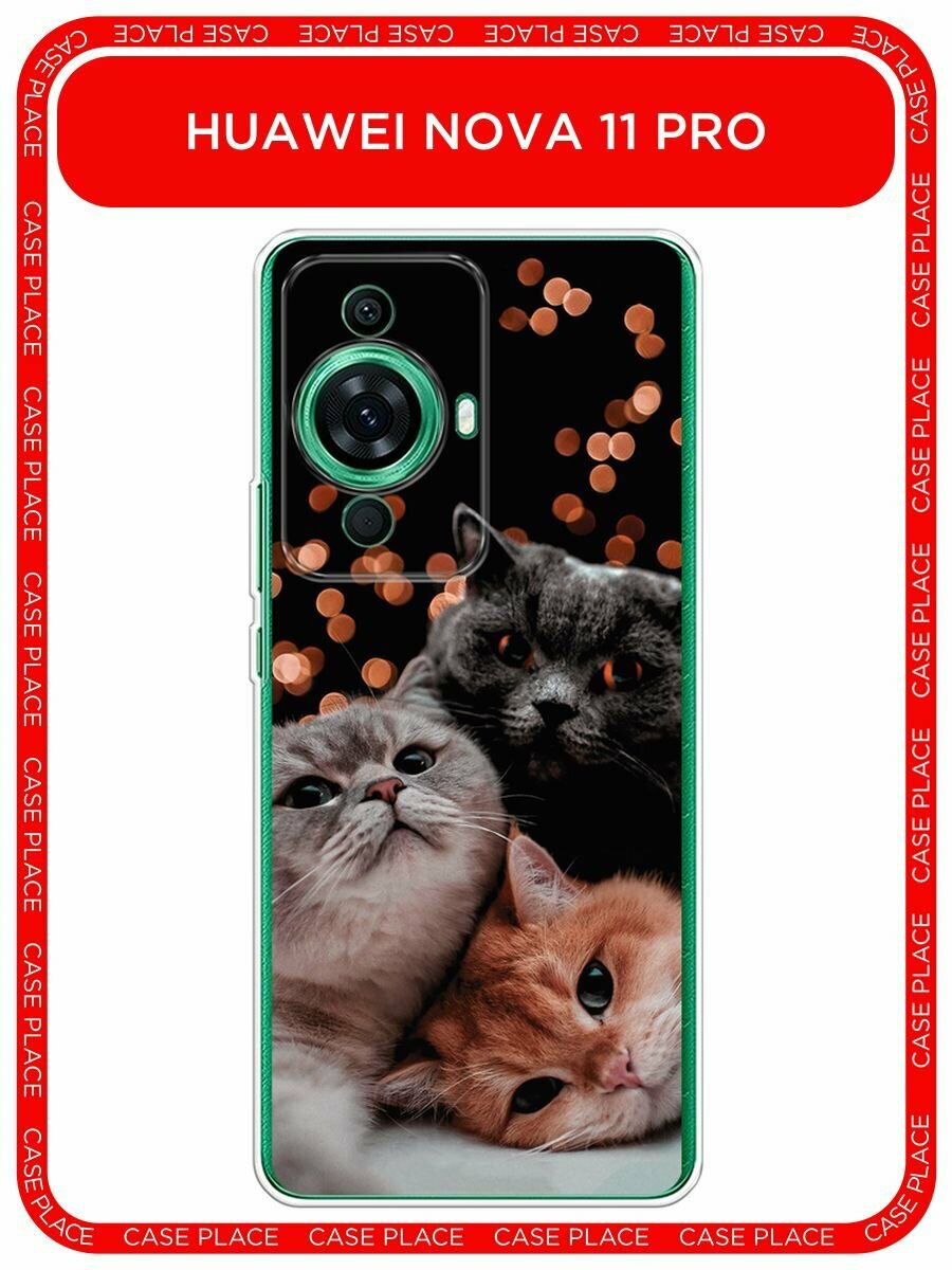 Чехол на Huawei Nova 11 Pro / Хуавей Нова 11 Про с принтом "Кошачьи обнимашки"