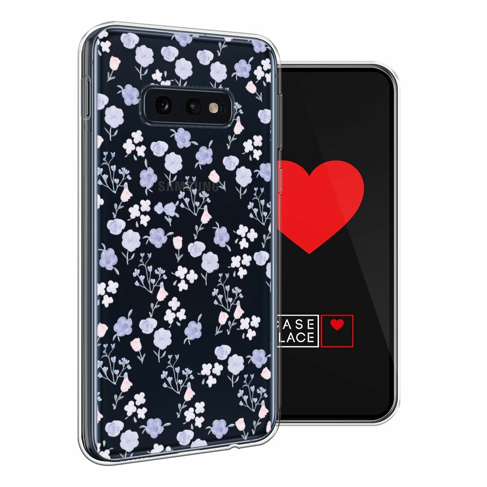 Чехол на Samsung Galaxy S10E / Самсунг Галакси S10E с принтом "Сиреневые розы паттерн", прозрачный — фото 1