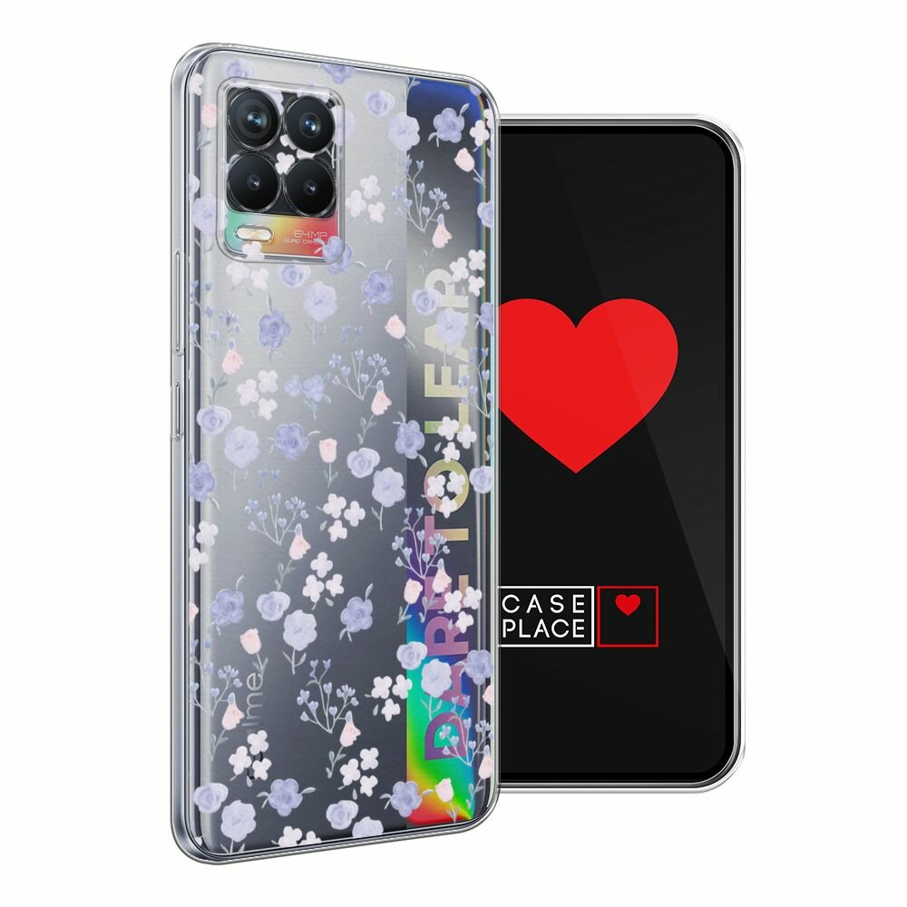 Чехол на Realme 8/8 Pro / Реалми 8/8 Про с принтом "Сиреневые розы паттерн", прозрачный — фото 1