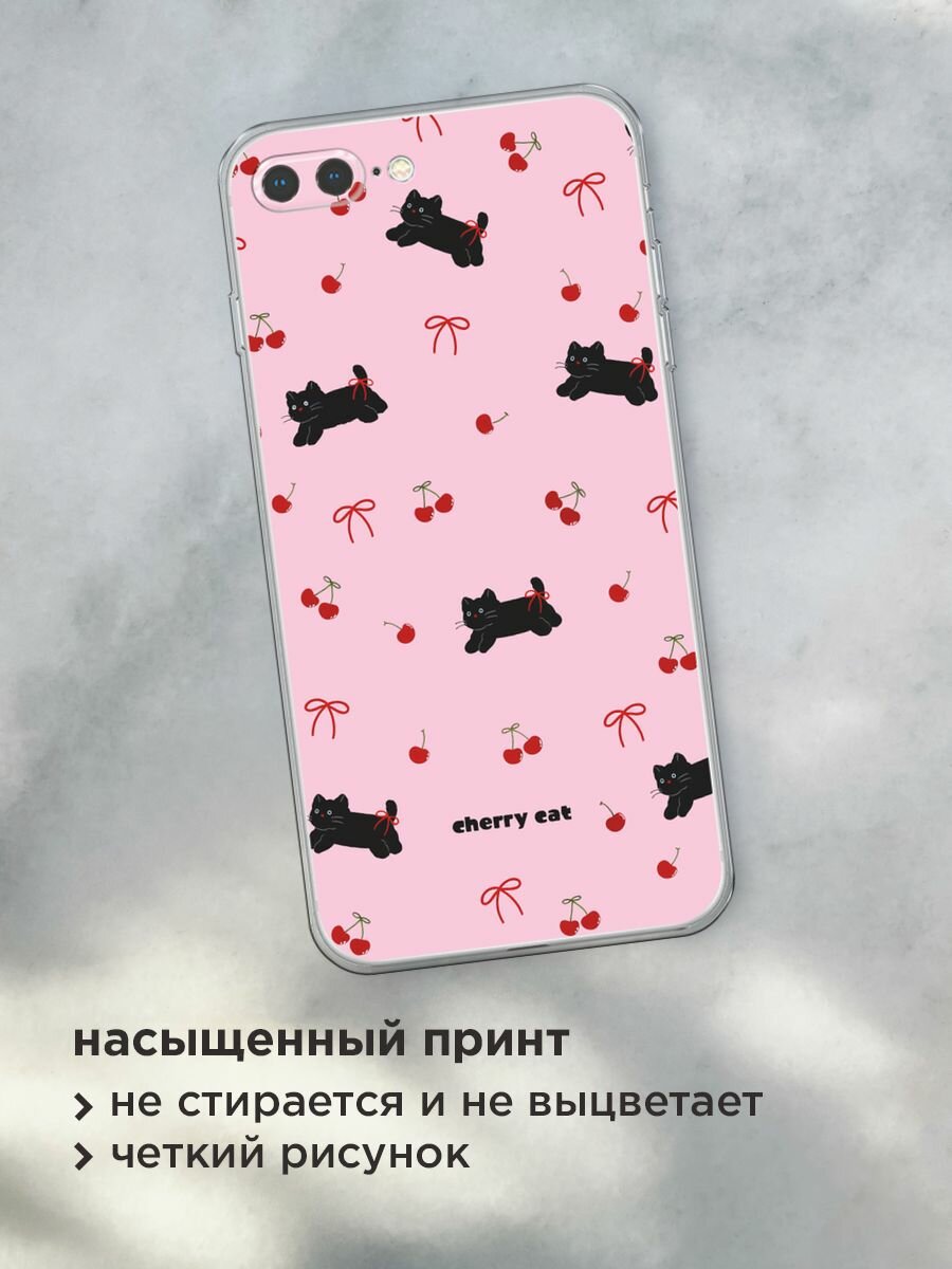 Чехол на Apple iPhone 7 Plus / Айфон 7 Плюс с принтом "Cherry cat" — фото 1