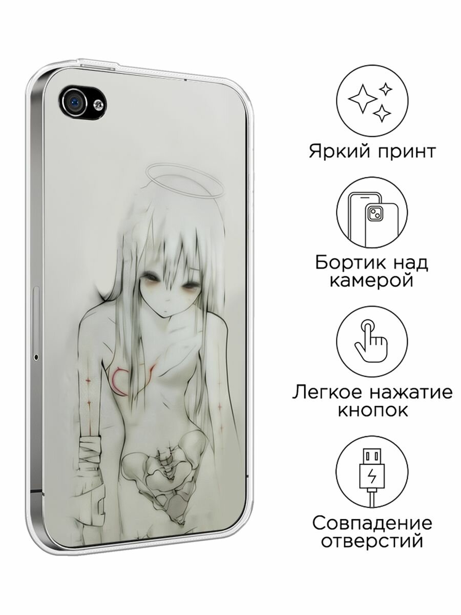 Чехол на Apple iPhone 4/4S / Айфон 4/4S с принтом "Аниме рисунок чёрно-белый" — фото 1