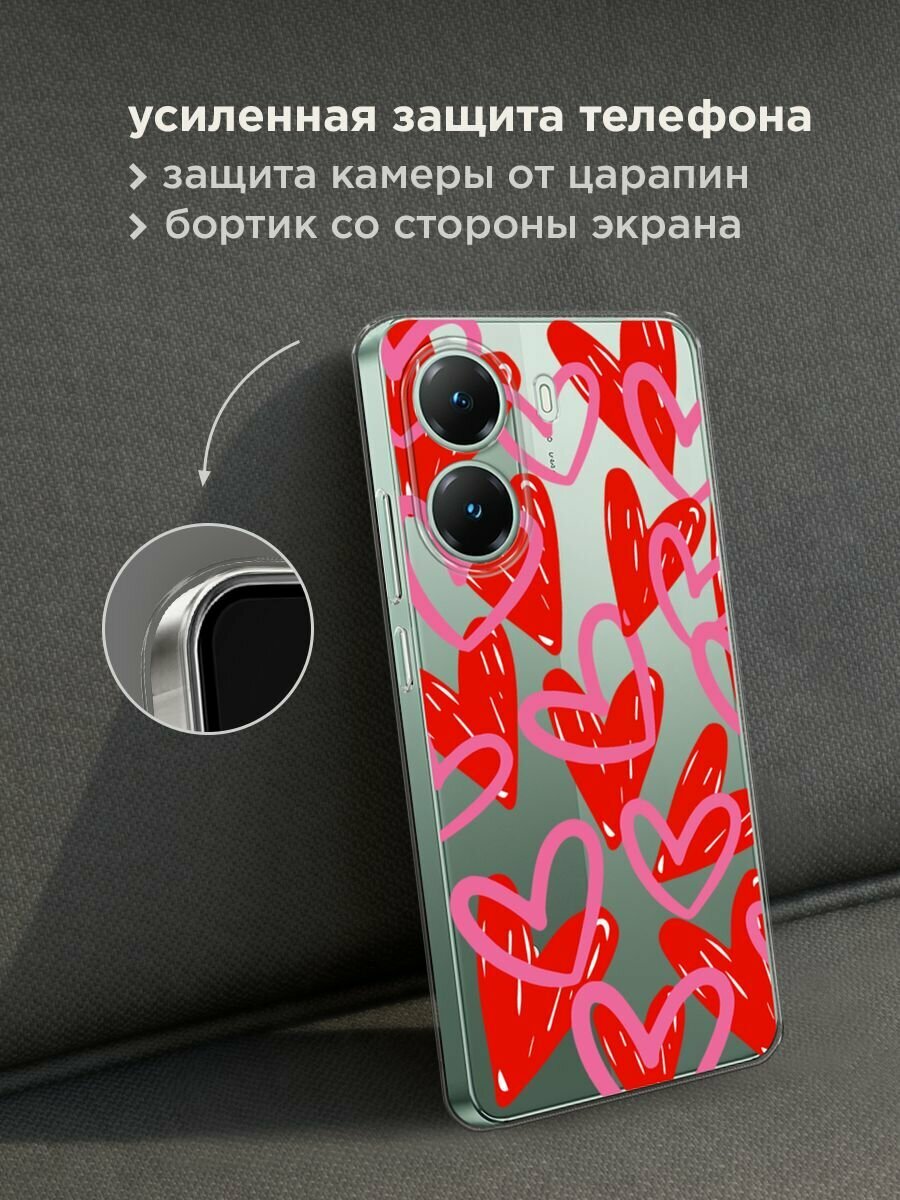 Чехол на Poco X7 Pro / Поко X7 Про с принтом "Hearts doodles - 14 февраля", прозрачный — фото 1