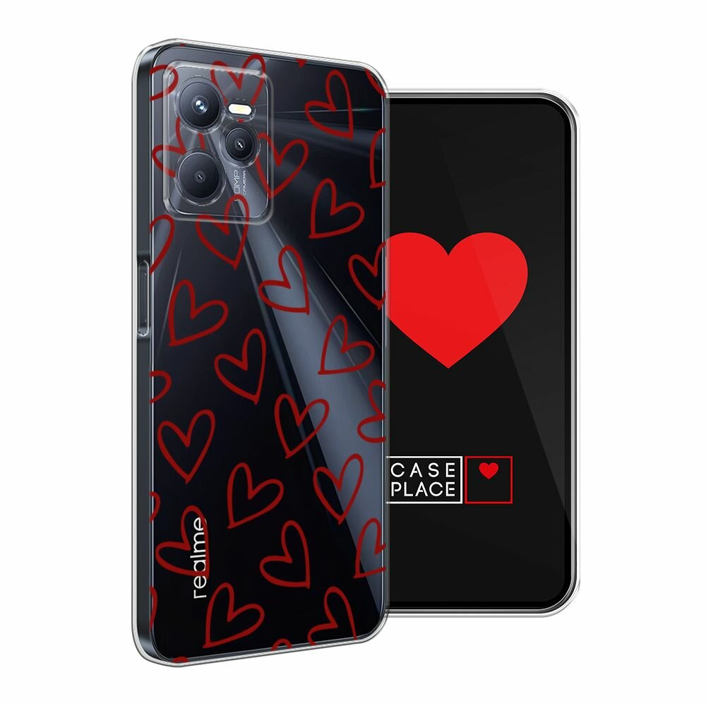 Чехол на Realme C35 / Реалми C35 с принтом "Little hearts doodles 2 - 14 февраля", прозрачный — фото 1