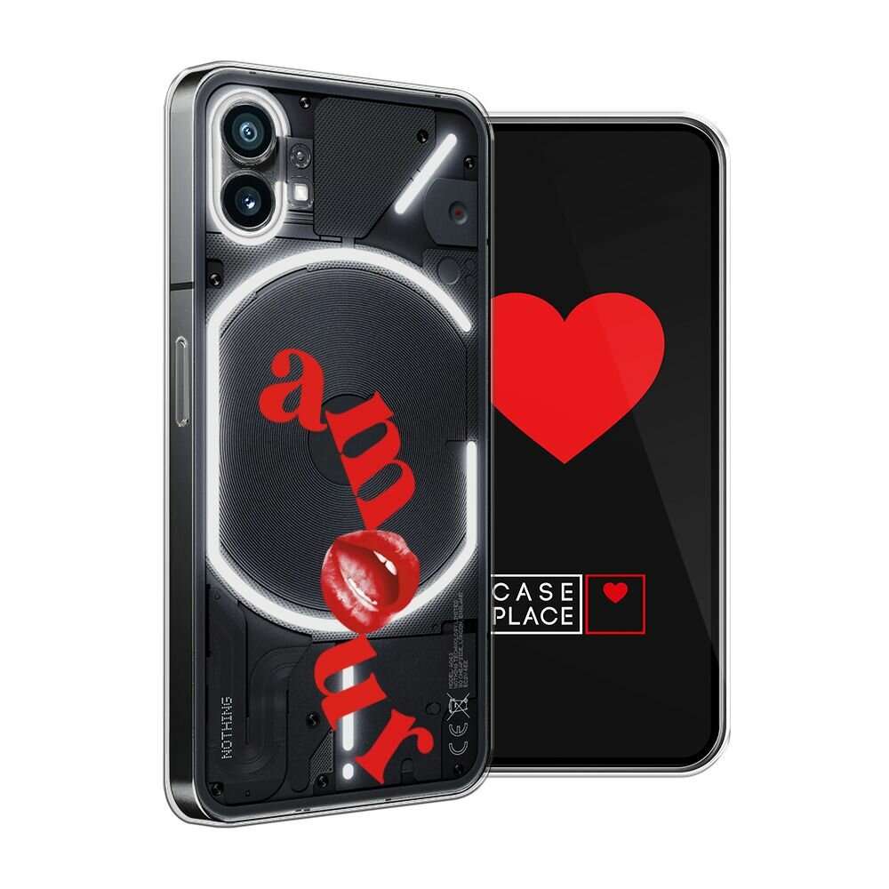 Чехол на Nothing Phone 1 / Нафинг Фон 1 с принтом "Amour lips - 14 февраля", прозрачный — фото 1