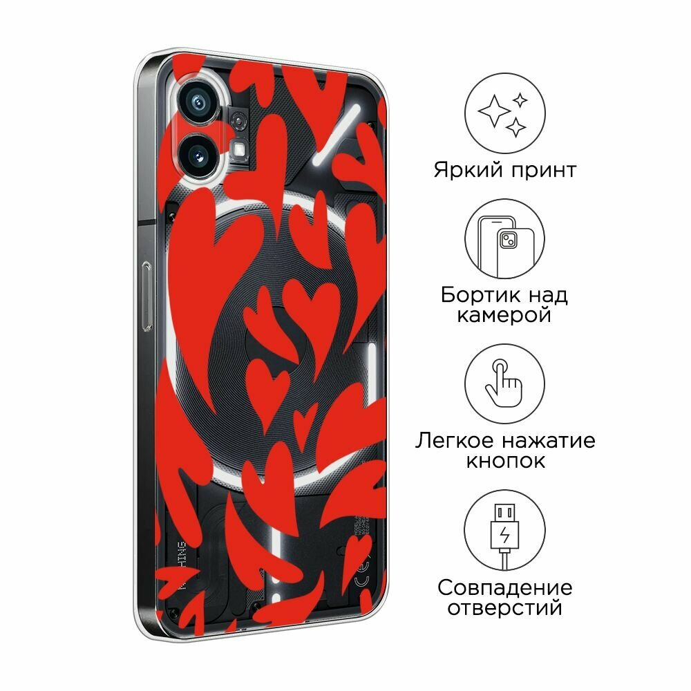 Чехол на Nothing Phone 1 / Нафинг Фон 1 с принтом "Crazy hearts 2 - 14 февраля", прозрачный — фото 1