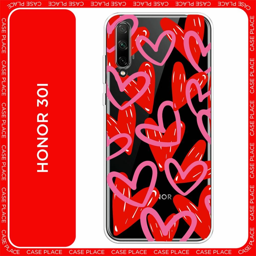 Чехол на Honor 30i / Хонор 30i с принтом "Hearts doodles - 14 февраля", прозрачный