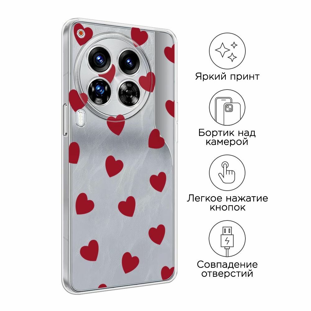 Чехол на Tecno Camon 30 Premier / Текно Камон 30 Премьер с принтом "Бордовые сердечки паттерн - 14 февраля", прозрачный — фото 1