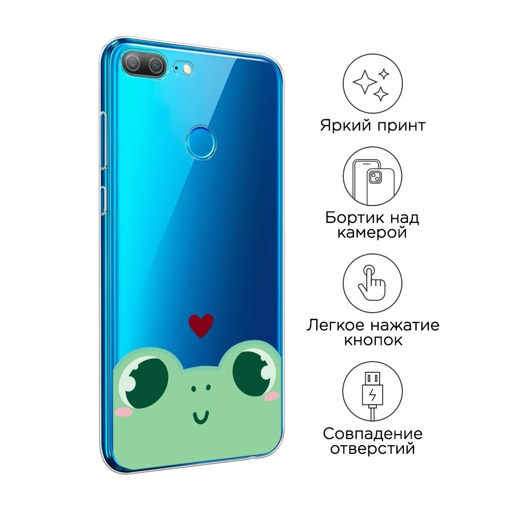 Чехол на Honor 9 Lite / Хонор 9 Лайт с принтом "Влюблённая лягушка - 14 февраля", прозрачный — фото 1