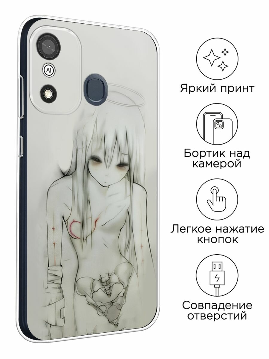 Чехол на Itel A27 / Ител А27 с принтом "Аниме рисунок чёрно-белый" — фото 1
