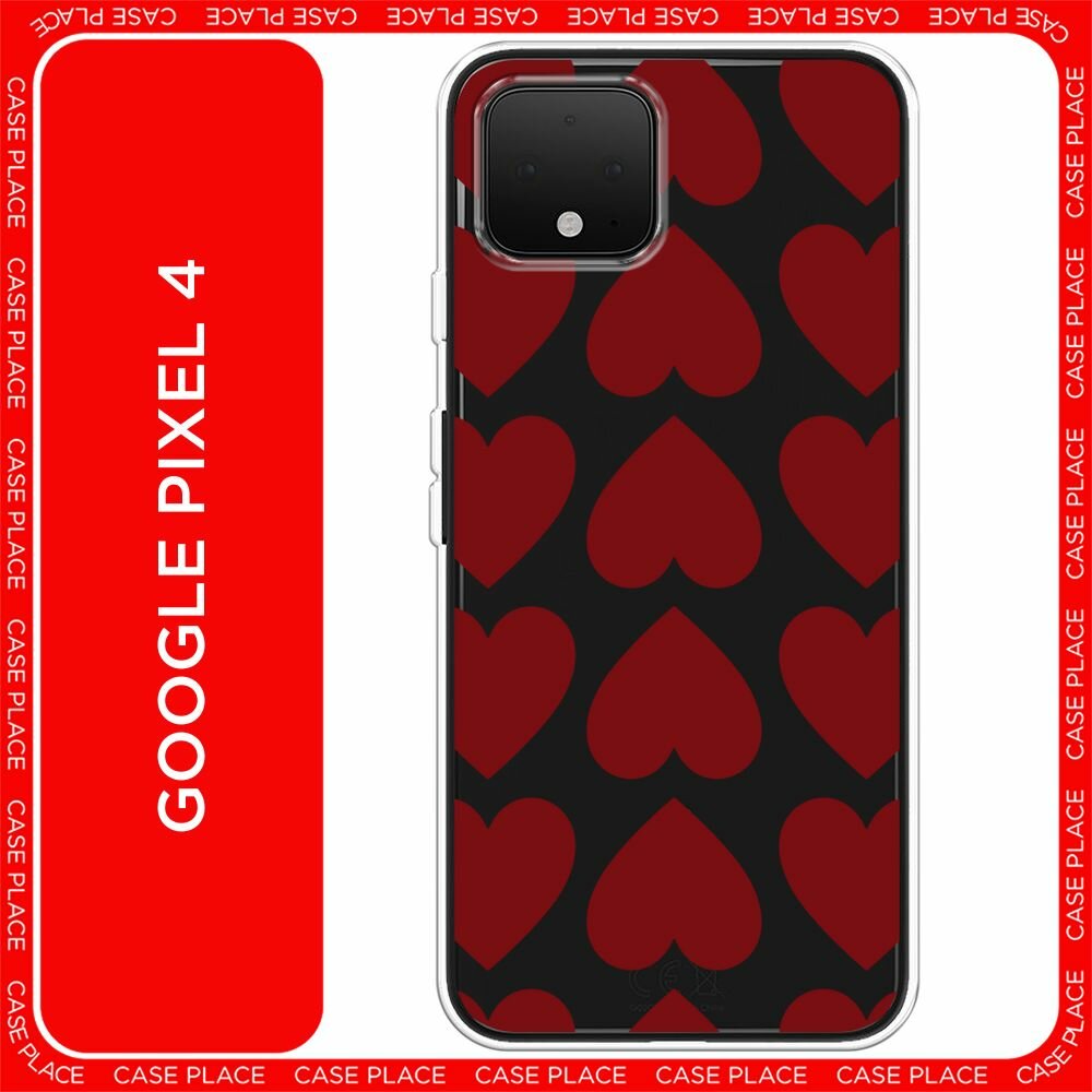 Чехол на Google Pixel 4 / Гугл Пиксель 4 с принтом "Ряды сердечек паттерн - 14 февраля", прозрачный