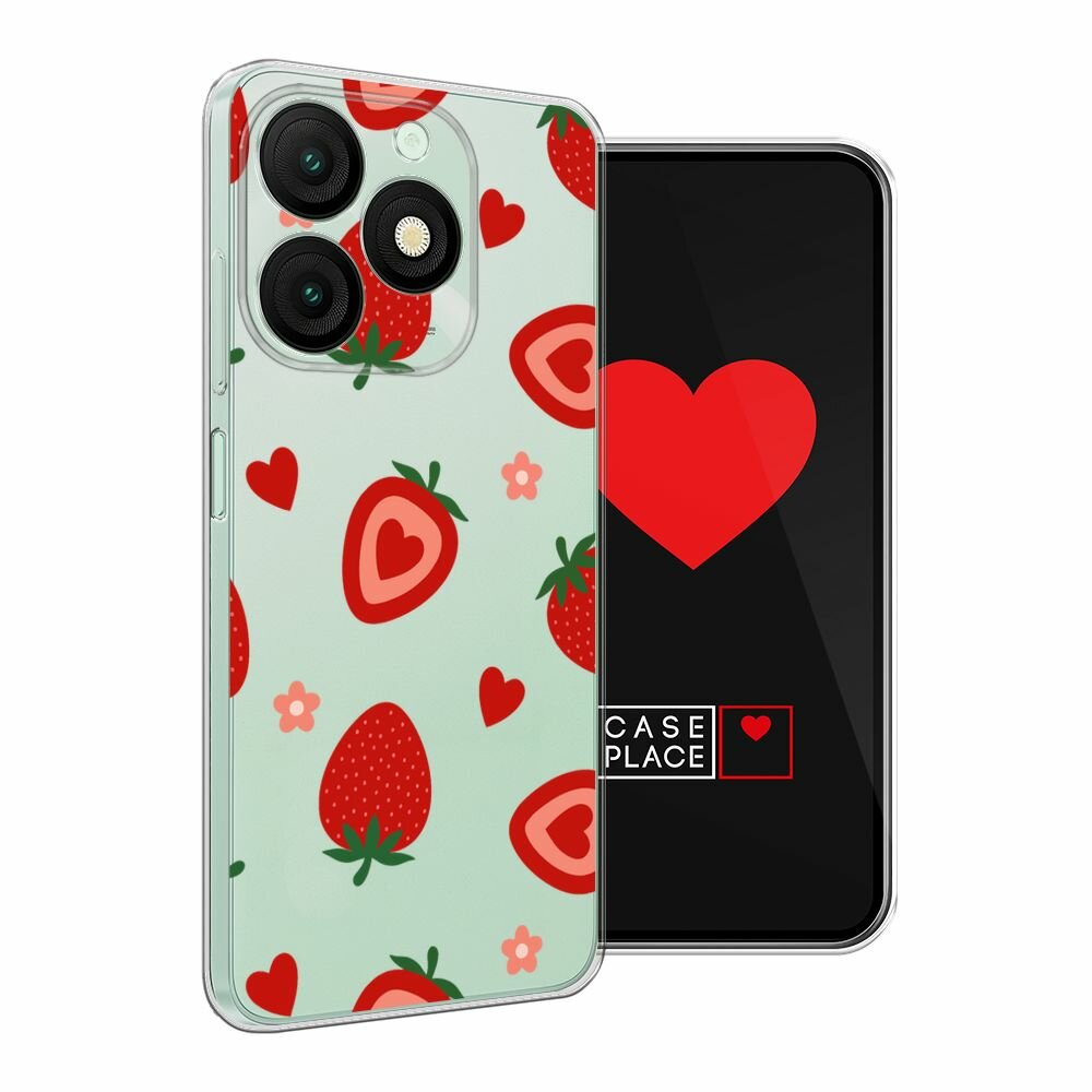 Чехол на Itel A50 / Ител А50 с принтом "Heart strawberries 2 - 14 февраля", прозрачный — фото 1