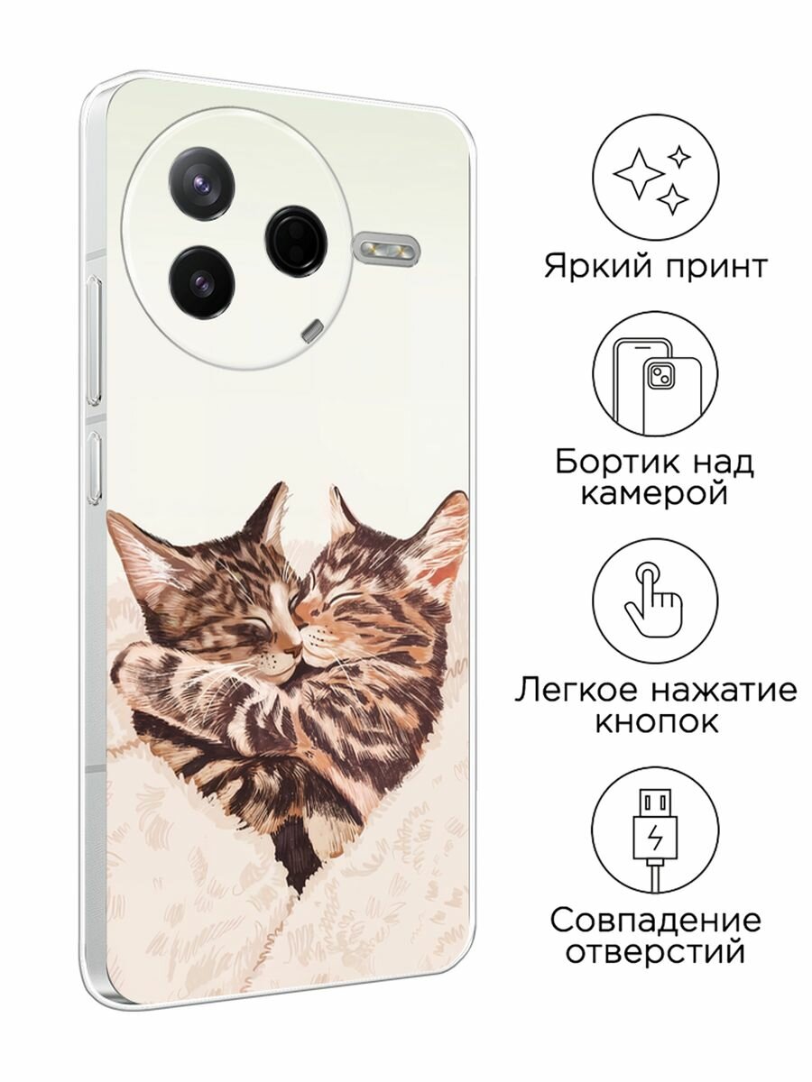 Чехол на Poco F7 Pro / Поко F7 Про с принтом "Влюбленные котейки - 14 февраля" — фото 1