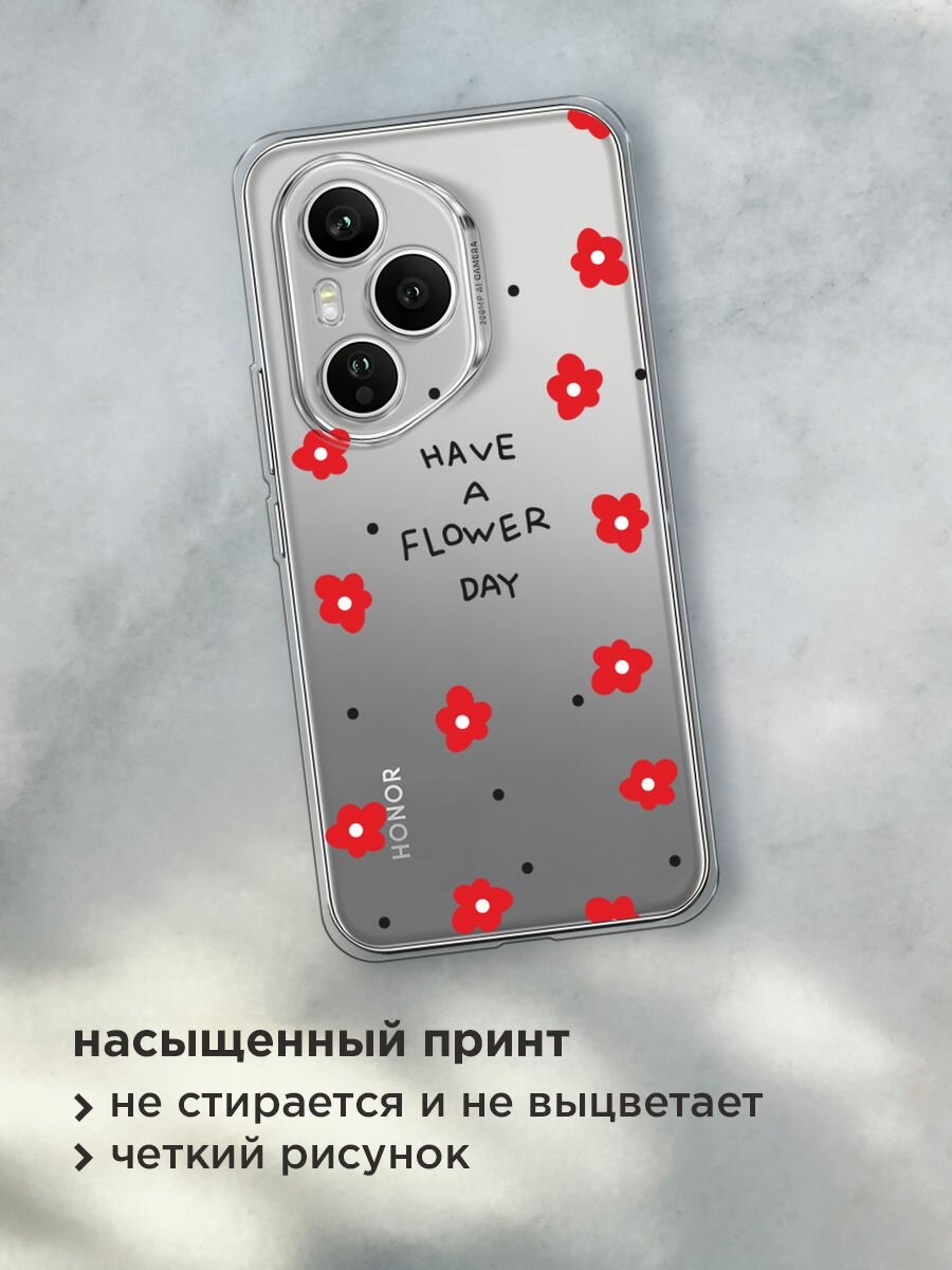 Чехол на Honor 400 Pro / Хонор 400 Про с принтом "Have a flower day 2", прозрачный — фото 1