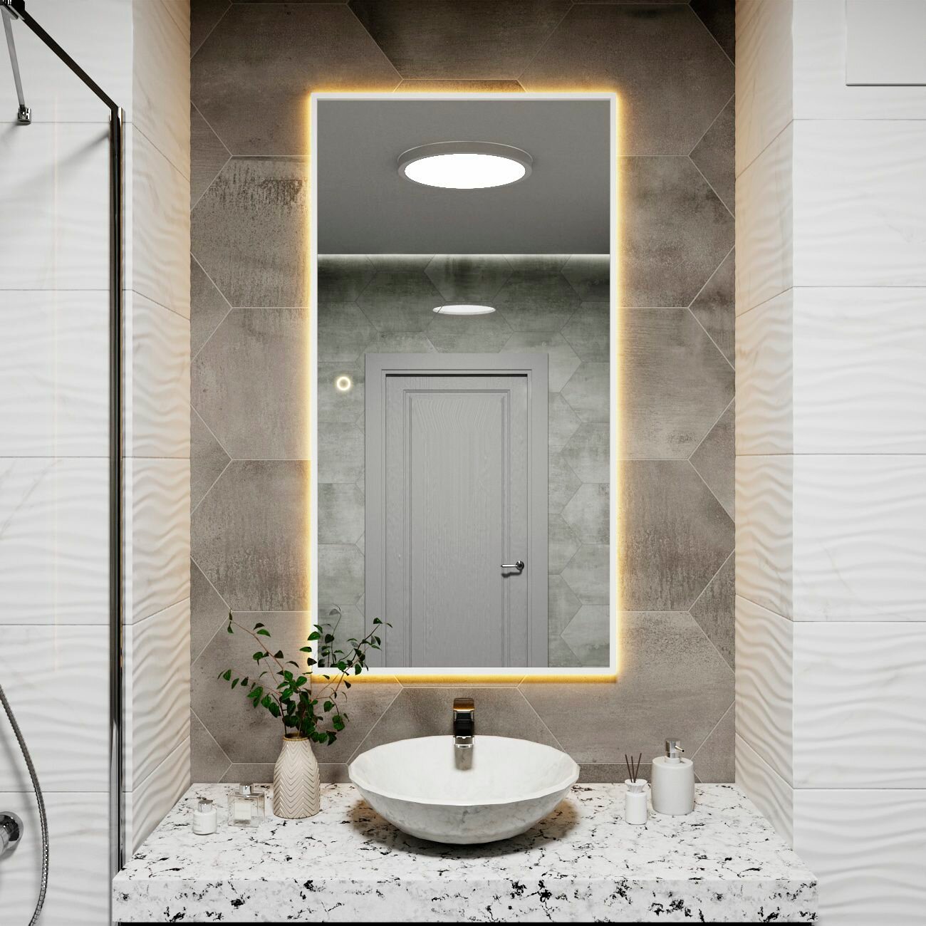 Зеркало с подсветкой в ванную сенсорное ONE MIRROR 130х40см. Белое