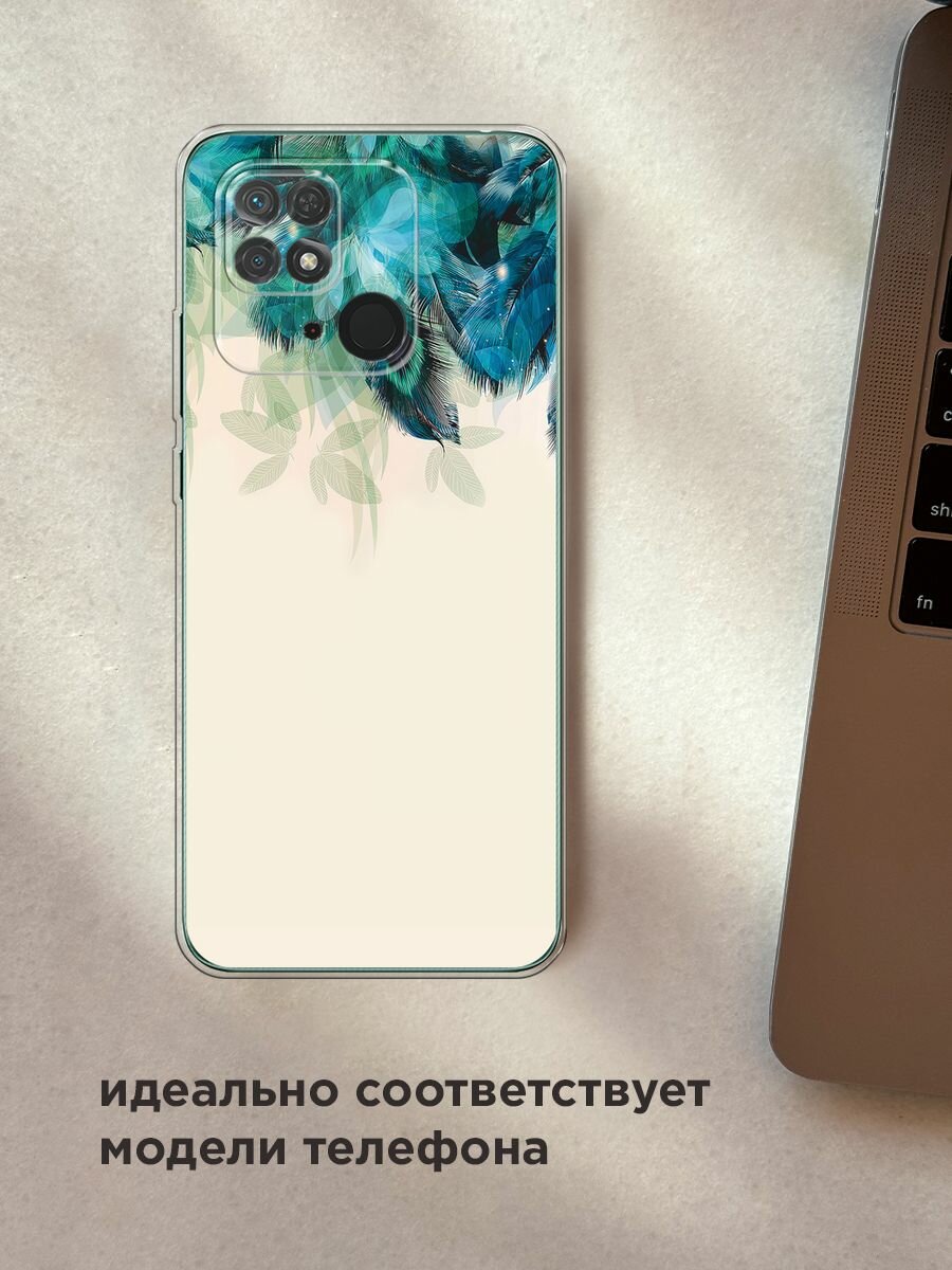 Чехол на Xiaomi Redmi 10C / Сяоми Редми 10C с принтом Перья голубого цвета — фото 1