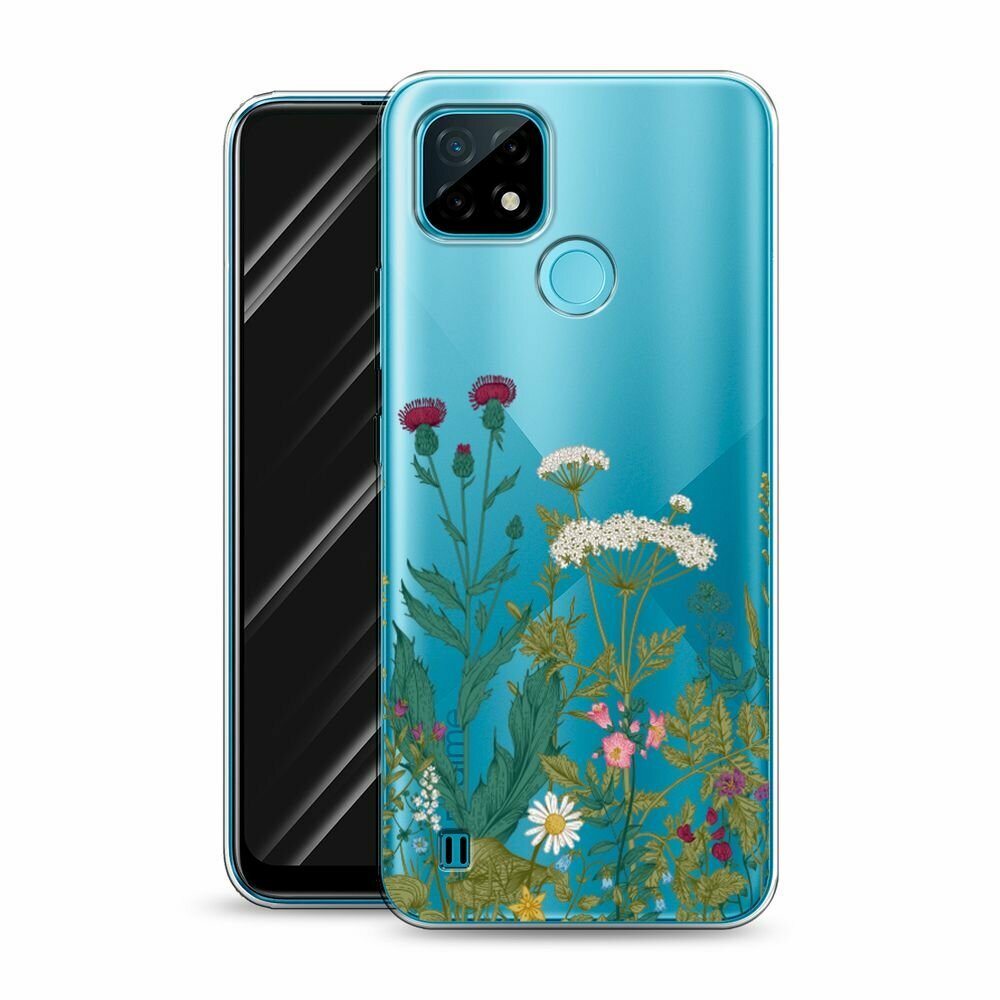 Чехол на Realme C21 / Реалми С21 с принтом "Дикие полевые цветы", прозрачный — фото 1