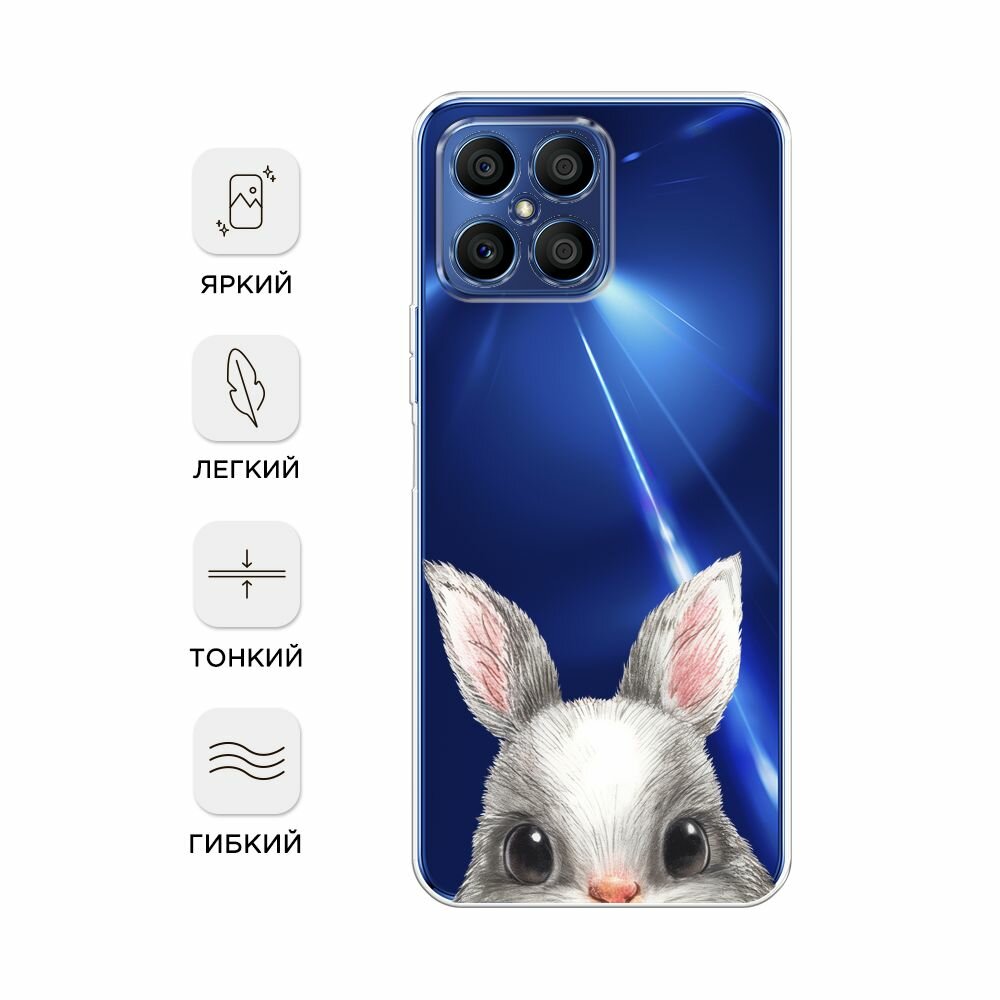 Чехол на Honor X8 / Хуавей X8 с принтом "Карандашный кролик 2 - 8 марта", прозрачный — фото 1
