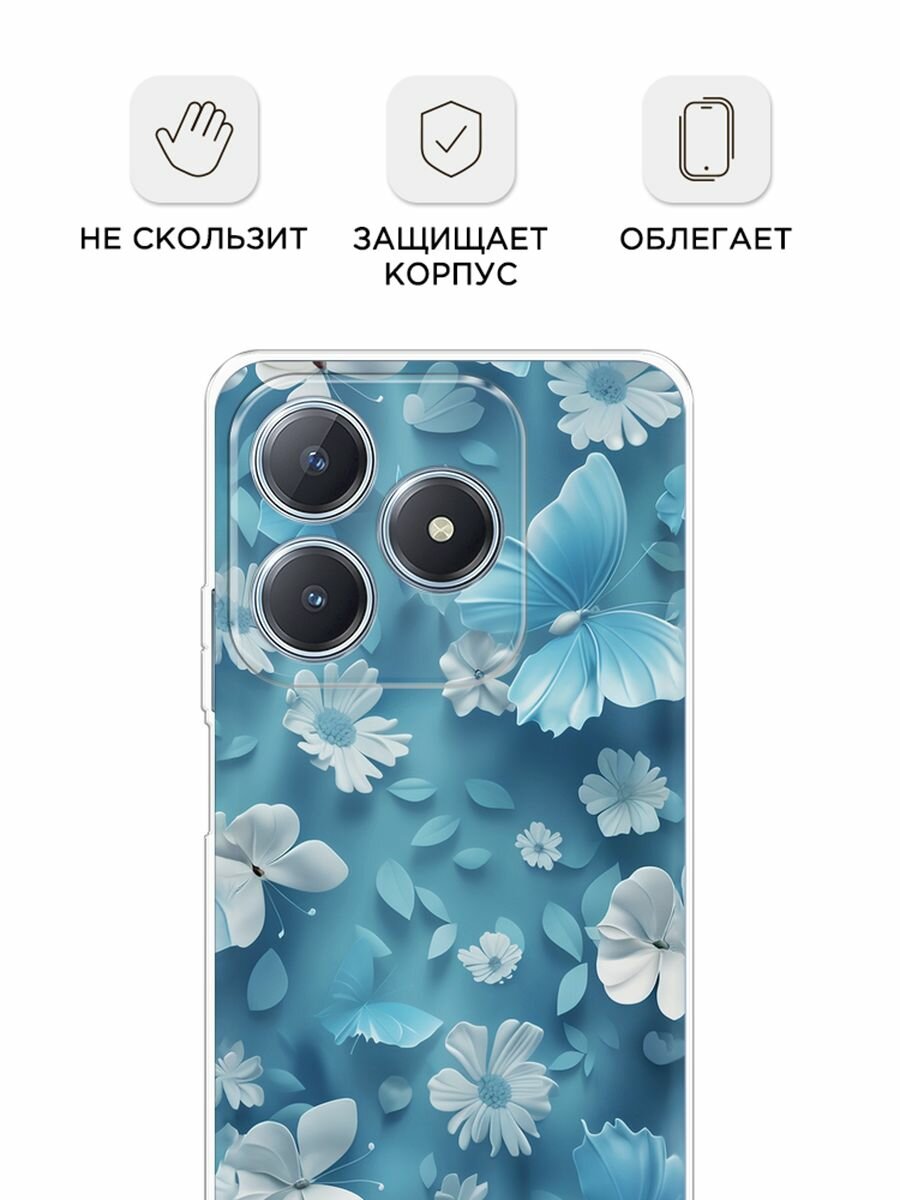 Чехол на Realme C63 / Реалми С63 с принтом "Голубые глазурные цветы" — фото 1