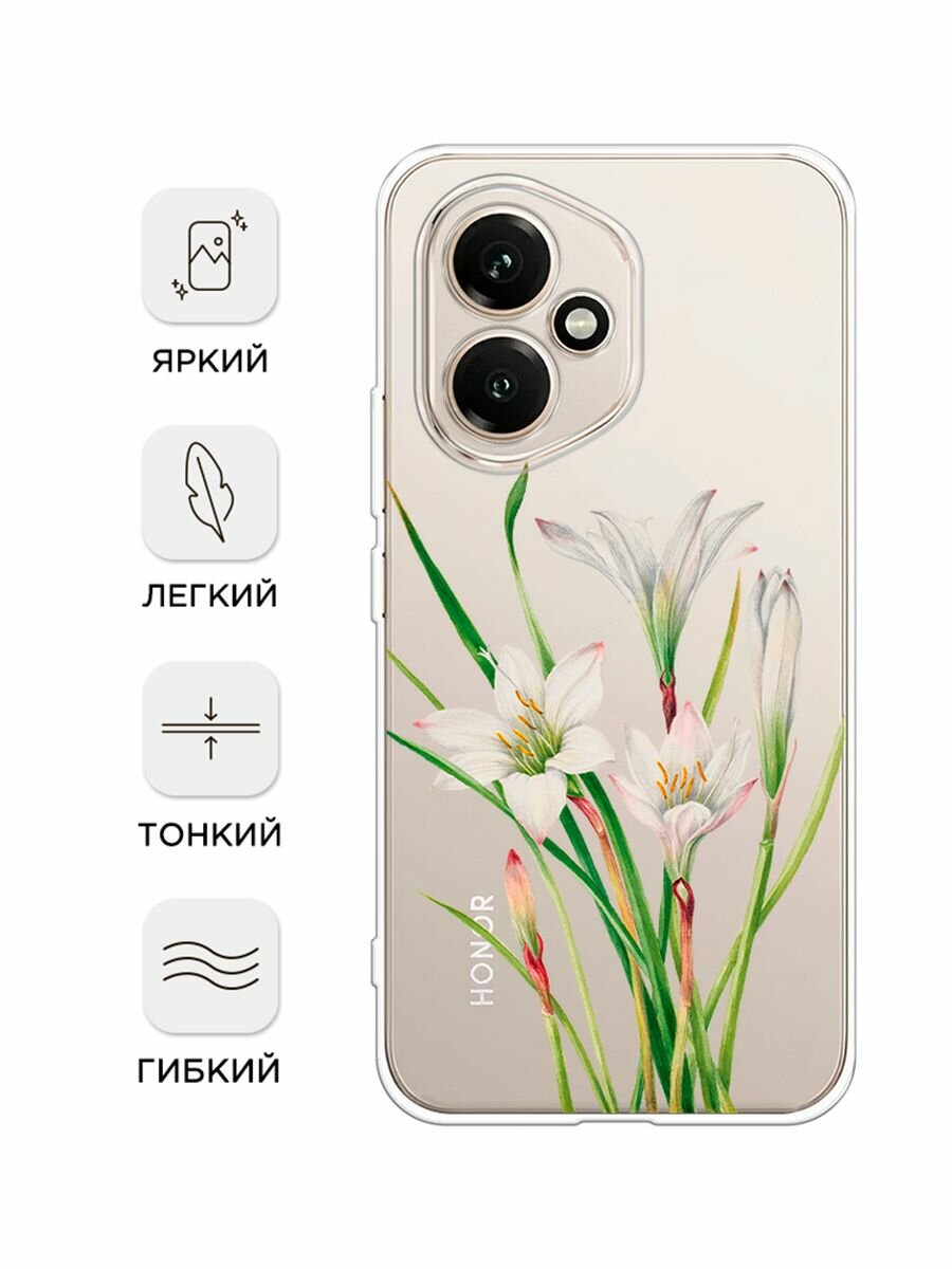 Чехол на Honor 400 / Хонор 400 с принтом "White lily", прозрачный — фото 1