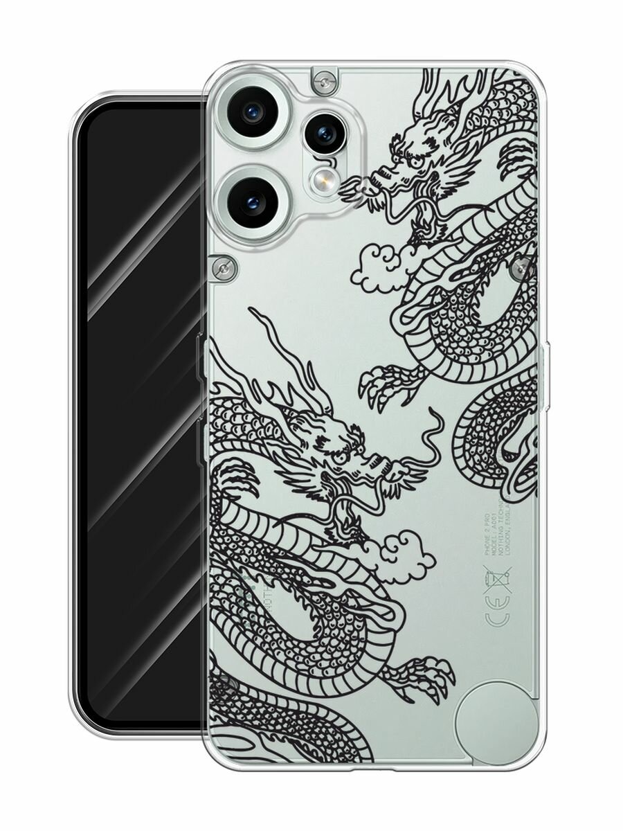 Чехол на CMF Phone 2 Pro / CMF Фон 2 Про с принтом "Два китайских дракона", прозрачный — фото 1