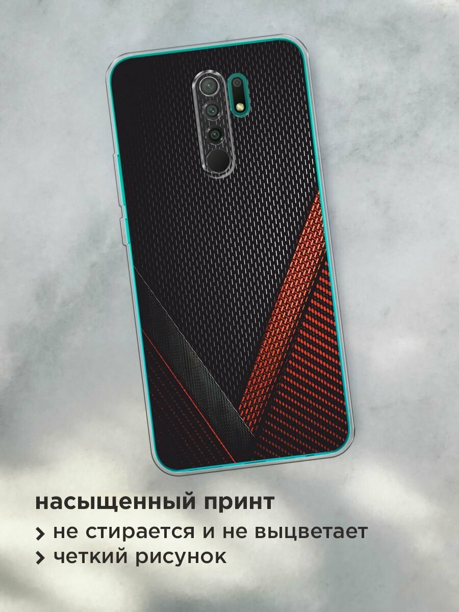 Чехол на Xiaomi Redmi 9 / Сяоми Редми 9 с принтом "Красный карбон" — фото 1