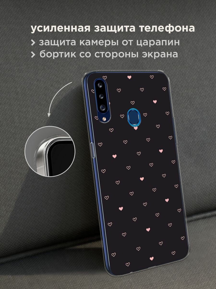 Чехол на Samsung Galaxy A20s / Самсунг Галакси A20s с принтом "Черный фон и сердечки" — фото 1