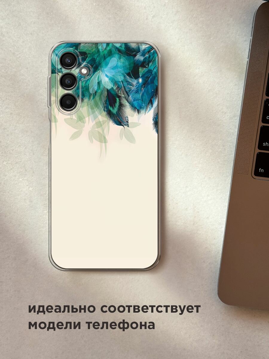 Чехол на Samsung Galaxy A24 / Самсунг Галакси A24 с принтом Перья голубого цвета — фото 1