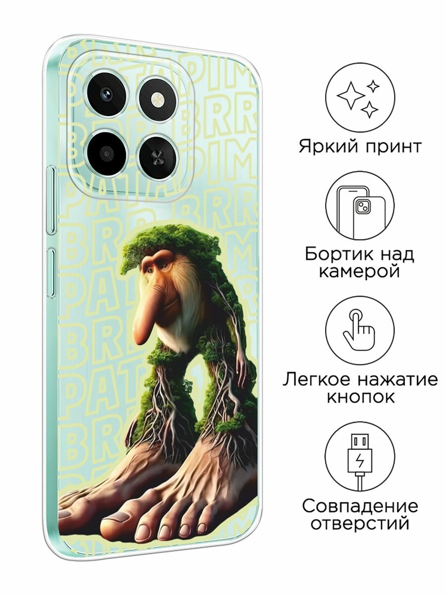 Чехол на Honor X6c / Хонор X6c с принтом "Брр брр патапим 2", прозрачный — фото 1