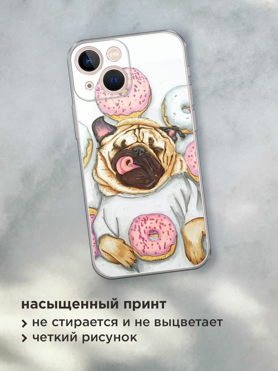 Чехол на Apple iPhone 13 mini / Айфон 13 мини с принтом "Счастливый мопс" — фото 1