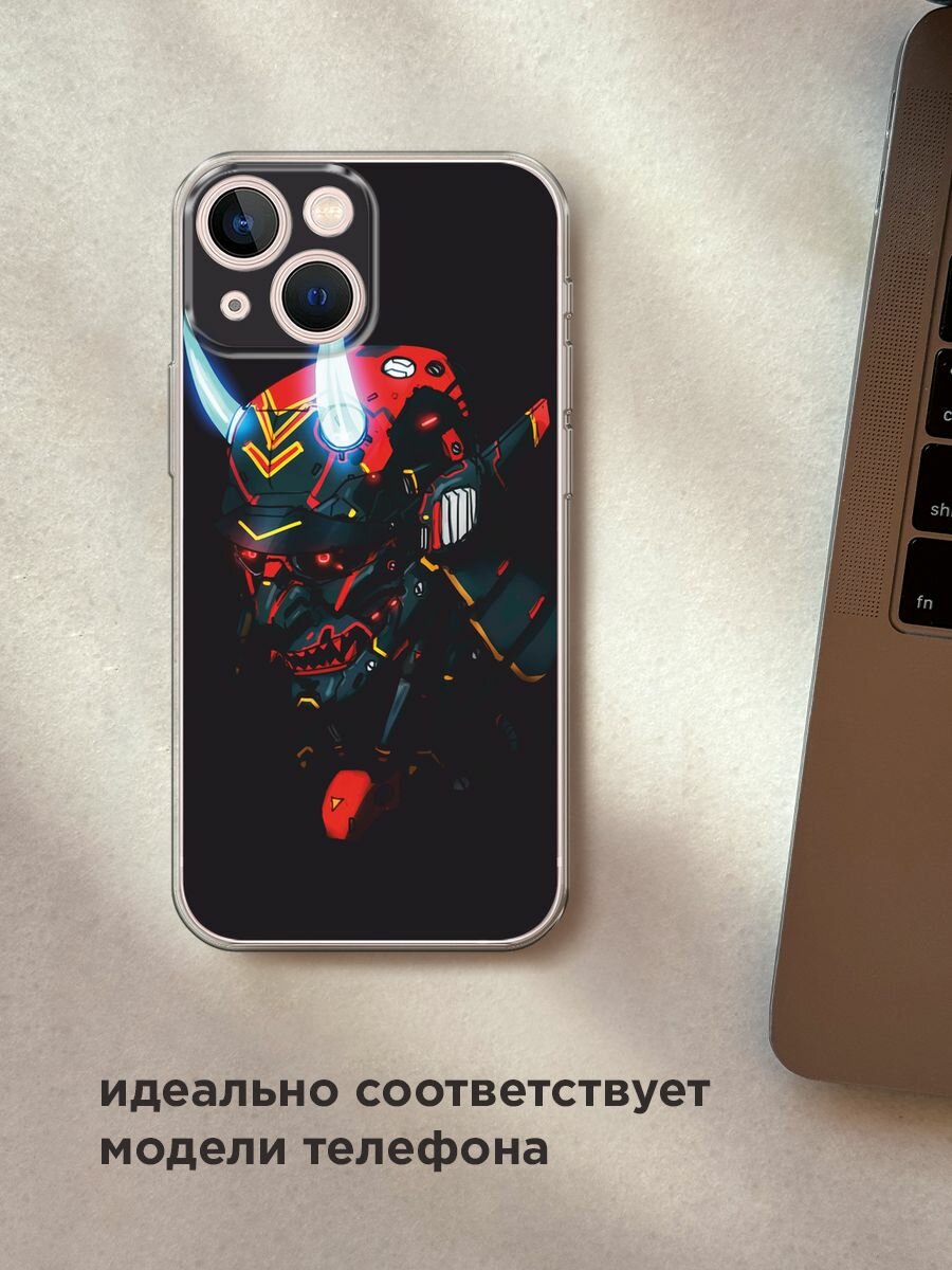 Чехол на Apple iPhone 13 mini / Айфон 13 мини с принтом "Неоновый самурай" — фото 1