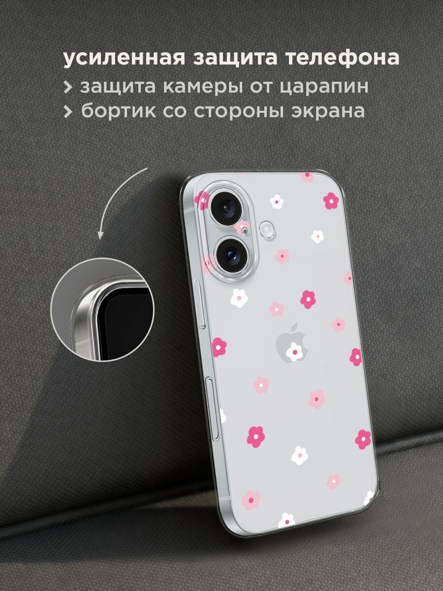 Чехол на Apple iPhone 16 / Айфон 16 с принтом "Весенние цветочки рисунок", прозрачный — фото 1