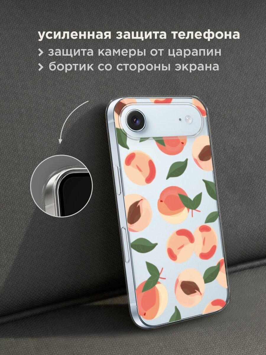 Чехол на Apple iPhone Air / Айфон Айр с принтом "Нежные персики паттерн 2", прозрачный — фото 1
