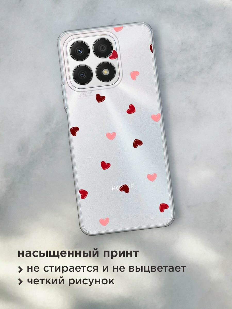 Чехол на Honor X8A / Хонор X8A с принтом "Бордовые сердечки 2" — фото 1