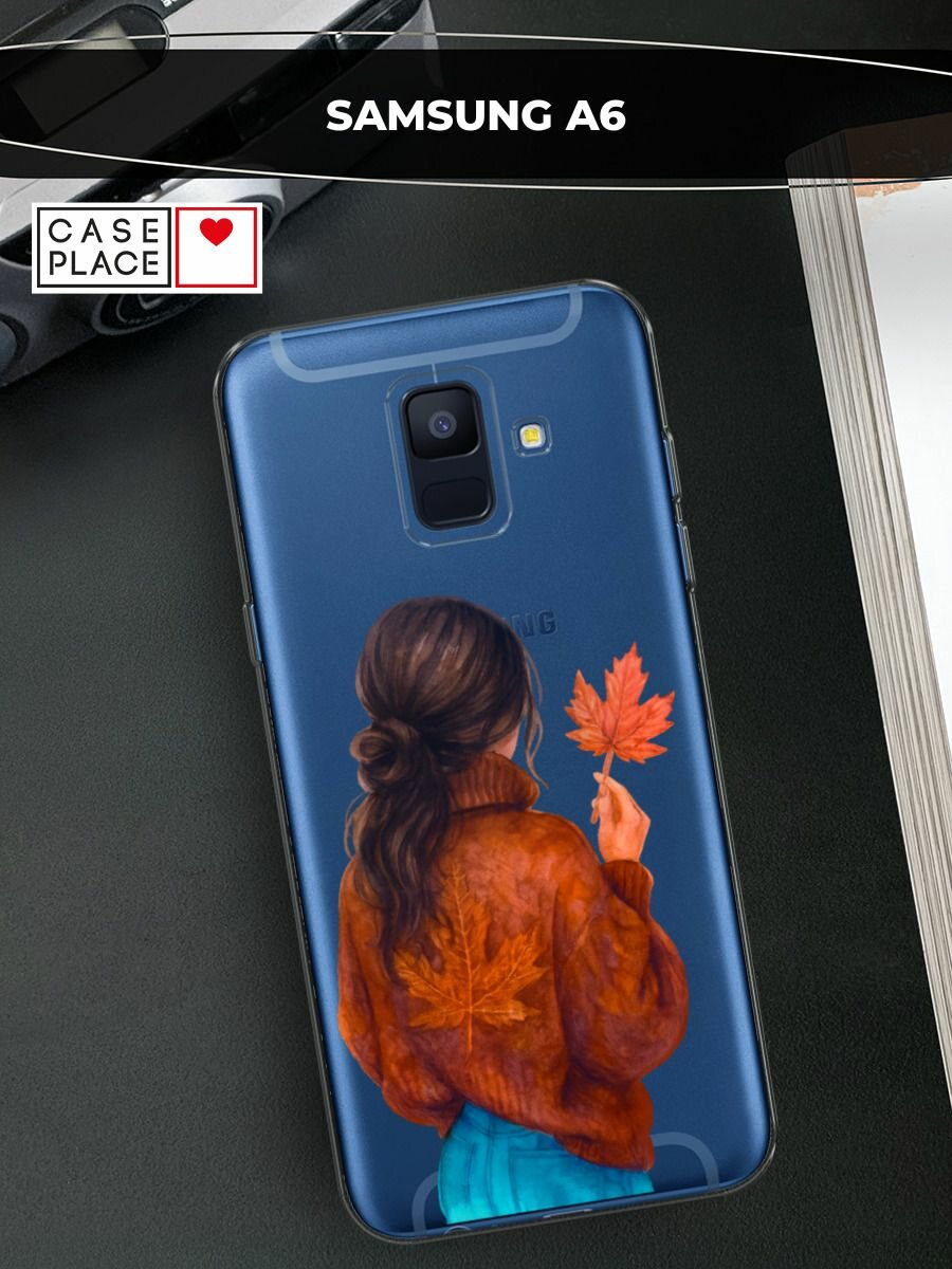 Чехол на Samsung Galaxy A6 / Самсунг Галакси А6 с принтом "Девушка с опавшим листом", прозрачный