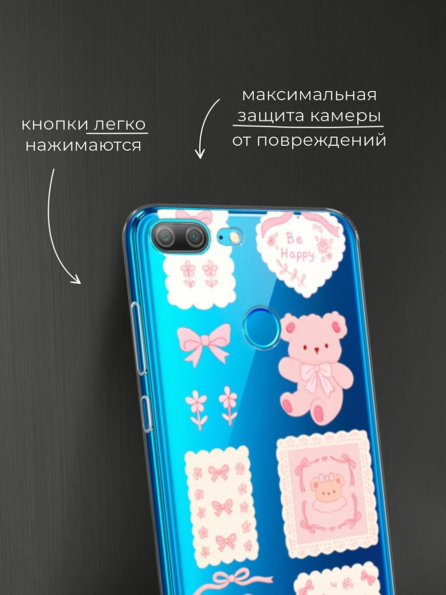 Чехол на Honor 9 Lite / Хонор 9 Лайт с принтом "Розовые марки", прозрачный — фото 1