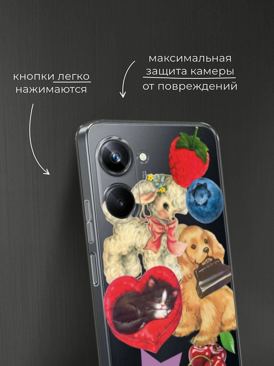 Чехол на Realme 10 Pro / Реалми 10 Про с принтом "Милые стикеры", прозрачный — фото 1