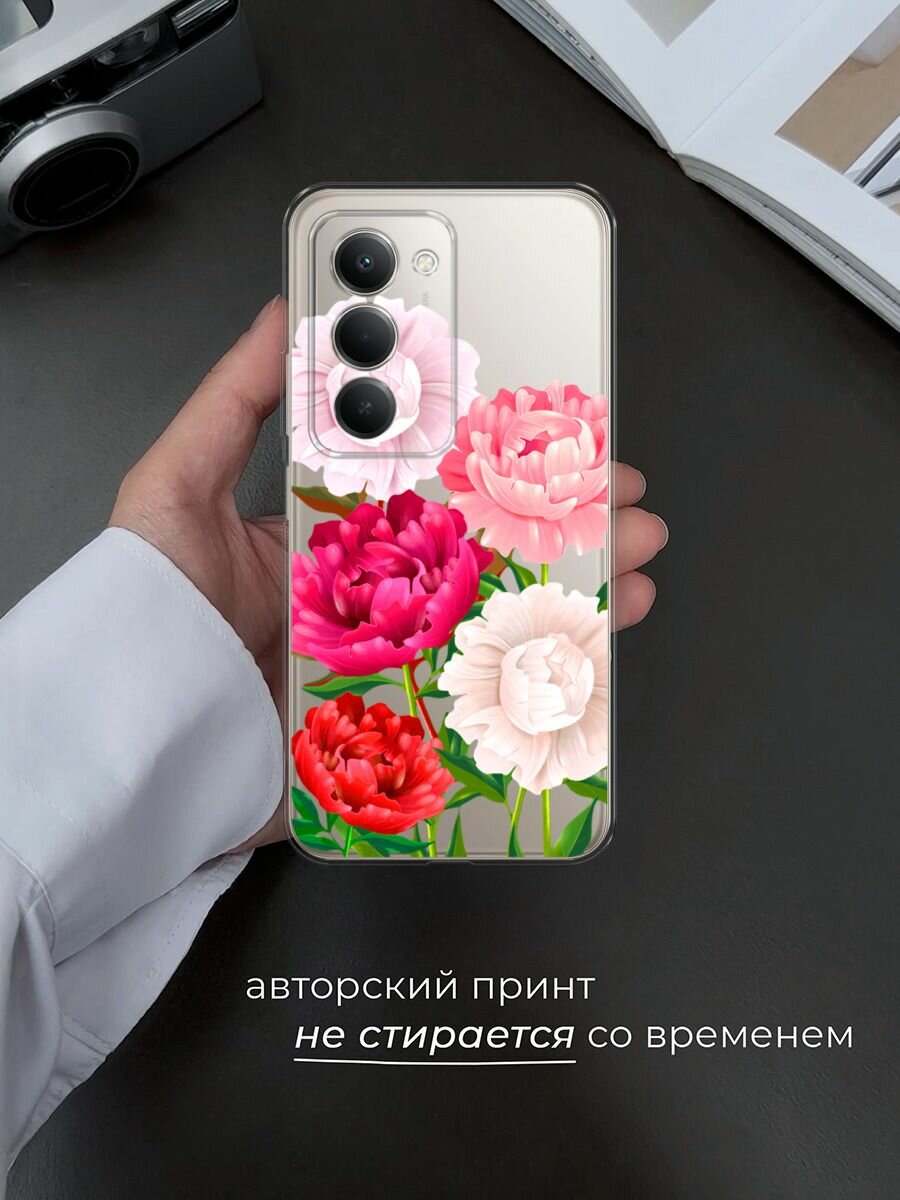 Чехол на Xiaomi Redmi 15 / Сяоми Редми 15 с принтом "Большие пионы", прозрачный — фото 1