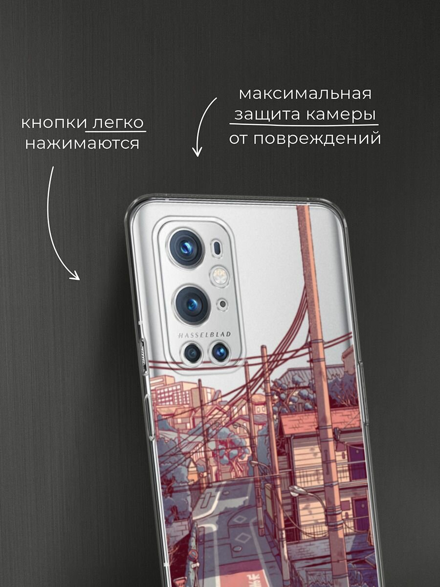 Чехол на OnePlus 9 Pro / ВанПлас 9 Про с принтом "Закат на японской улице", прозрачный — фото 1