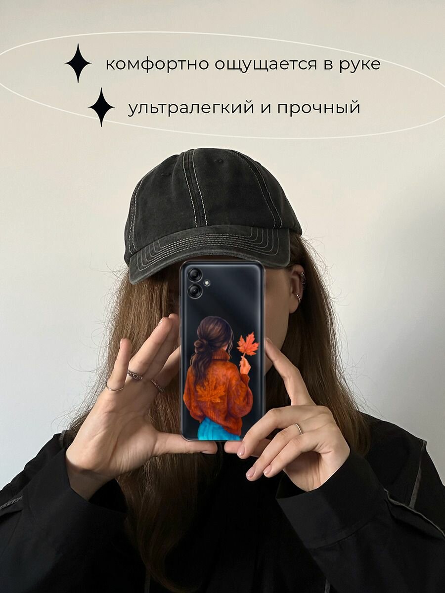 Чехол на Samsung Galaxy A04e / Самсунг A04e с принтом "Девушка с опавшим листом", прозрачный — фото 1