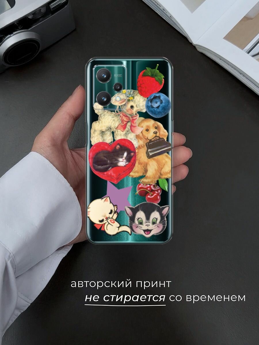 Чехол на Realme 9 5G / Реалми 9 5G с принтом "Милые стикеры", прозрачный — фото 1